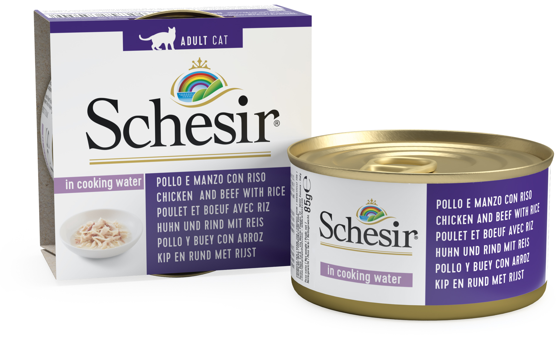 Schesir Comida Húmeda de Pollo y Buey con Arroz al Natural para Gatos - Miscota España