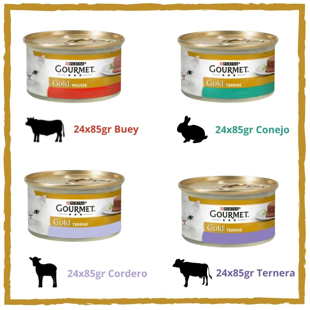 Gourmet Comida Húmeda en Multipack Gold Mousse Ternera, Conejo, Buey y ...
